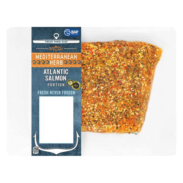 Fresh From Aldi Fresh, Never Frozen Atlantic Salmon w/ Mediterranean ...