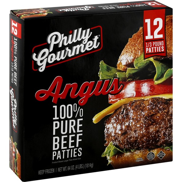 Philly-Gourmet Beef Patties, 100% Pure, Angus, 1/3 Pound (12 each ...