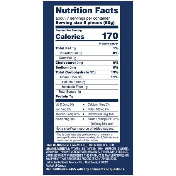 Barilla Plus Nutrition Label