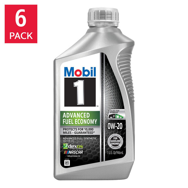 Mobil 1 Advanced Fuel Economy Full Synthetic Motor Oil 0W-20, 1-Quart/6 ...
