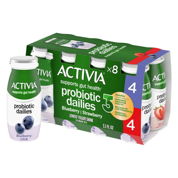 Activia Yogurt Drink, Lowfat, Strawberry/Blueberry Flavor, Probiotic ...
