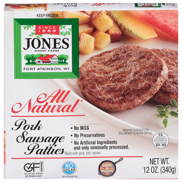 Jones Dairy Farm Sausage Patties, Pork, All Natural Same-Day Delivery ...