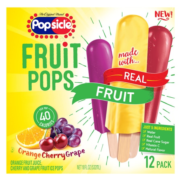 Popsicle Fruit Pops Orange, Cherry, Grape Variety Pack (12 ct) - Instacart