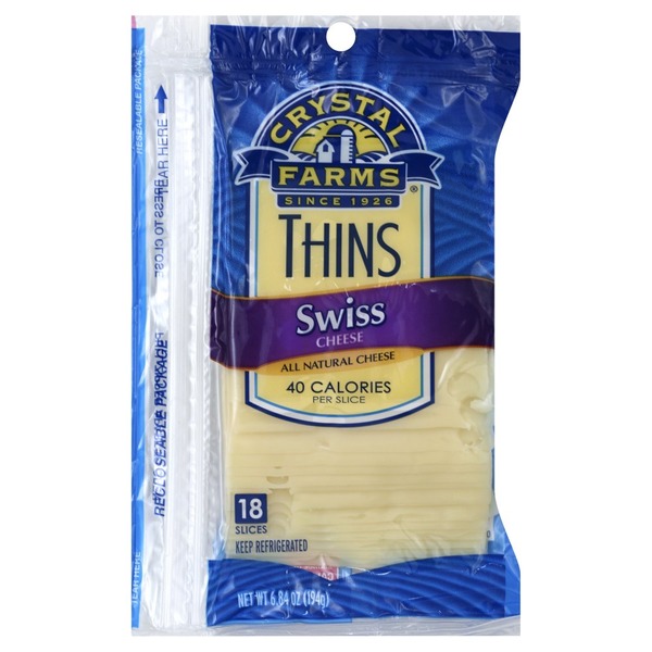 Crystal Farms Cheese, Natural, Swiss, Thins, Slices (18 each) - Instacart