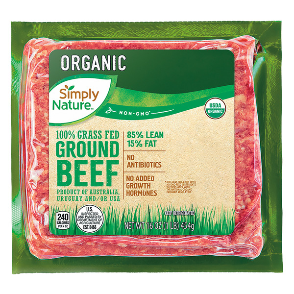 Simply Nature 85% Lean 15% Fat 100% Organic Grass Fed Ground Beef Same ...