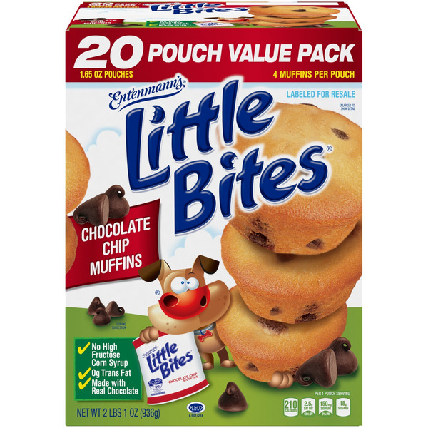 Entenmann's Little Bites Chocolate Chip Muffins, 20 Pouch Value Pack ...