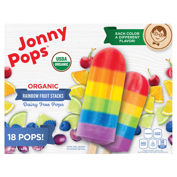 Jonny Pops Organic Rainbow Fruit Stacks Pops, 2.45 fl oz, 18-count Same ...