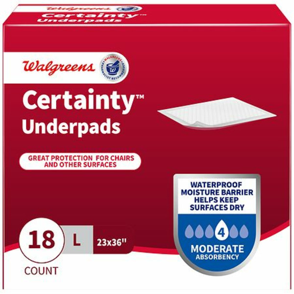 Walgreens Walgreens Large Moderate Absorbency Certainty Underpads Same ...