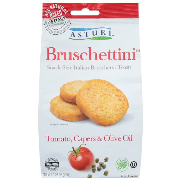 Asturi Bruschetta Toasts, Italian, Tomato Capers & Olive Oil, Snack ...