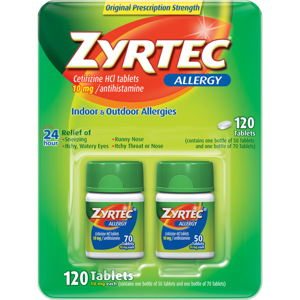 ZYRTEC 24 Hour Allergy Relief Tablets with 10 mg Cetirizine HCl, 120 ct ...