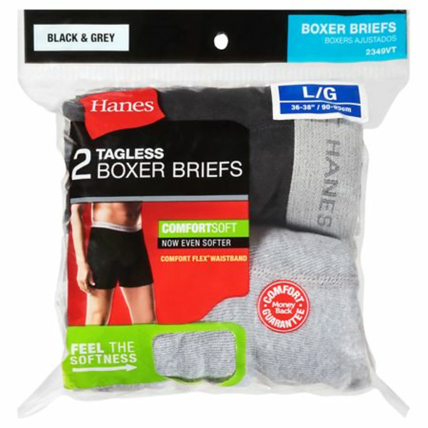 Walgreens Hanes Boxer Briefs, Men's, L, 36-38 Inch, Black and Grey Same ...