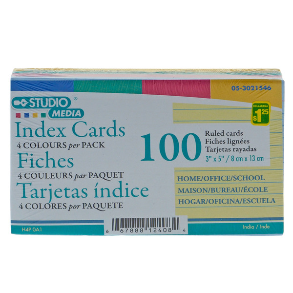 Tide Coloured Ruled Cards, 100 Pack Same-Day Delivery | Dollarama