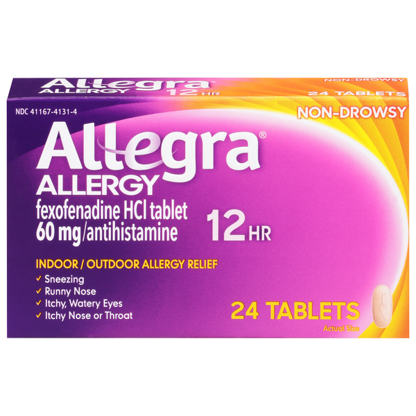 Allegra Allergy Relief, 12 Hr, Indoor/Outdoor, 60 mg, Tablets Same-Day ...