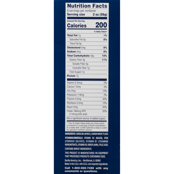 Barilla Plus Nutrition Label