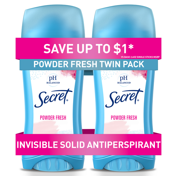 Secret Invisible Solid Antiperspirant and Deodorant, Powder Fresh, Twin ...