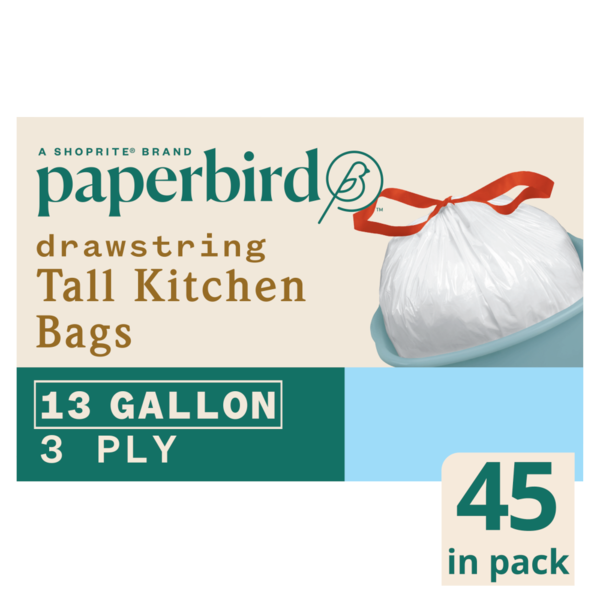 ShopRite Paperbird 3 Ply Drawstring Tall Kitchen Bags Unscented Same ...