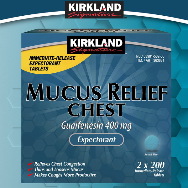 Kirkland Signature Mucus Relief Tablets, 400 Tablets Same-Day Delivery ...