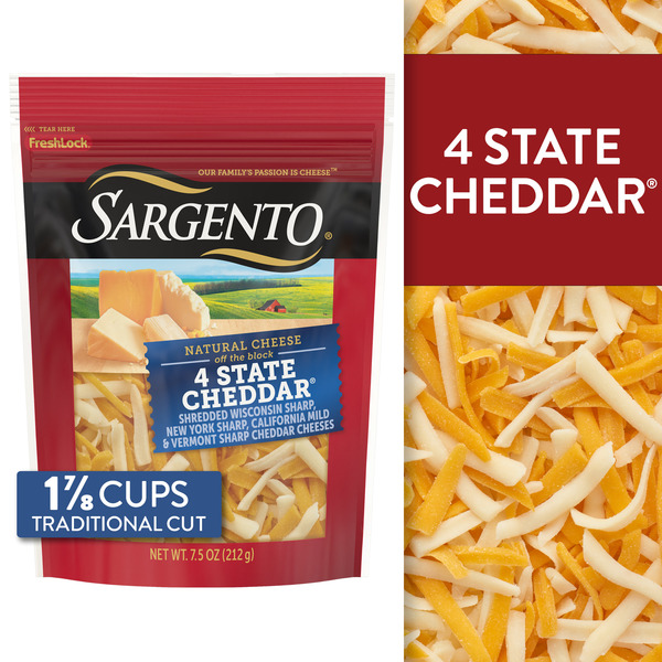Sargento Natural 4 State Cheddar Shredded Cheese, Traditional Cut Same ...