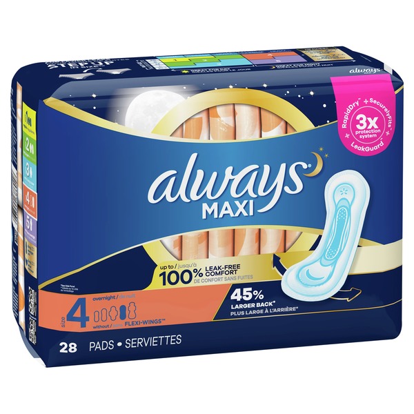 Always Maxi Overnight Pads Without Wings Unscented (28 ct) - Instacart