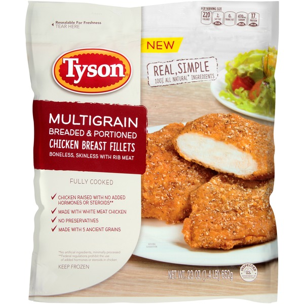 Tyson Frozen Breaded Multigrain Breaded & Portioned Chicken Breast ...