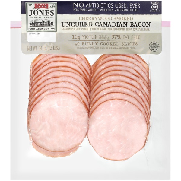 Jones Dairy Farm Cherrywood Smoked Uncured Canadian Bacon (24 oz ...