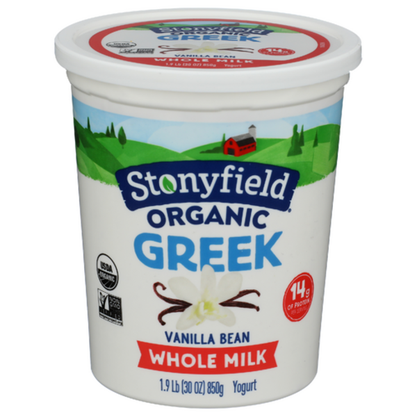 Stonyfield Organic Vanilla Bean Greek Whole Milk Yogurt Container Same ...