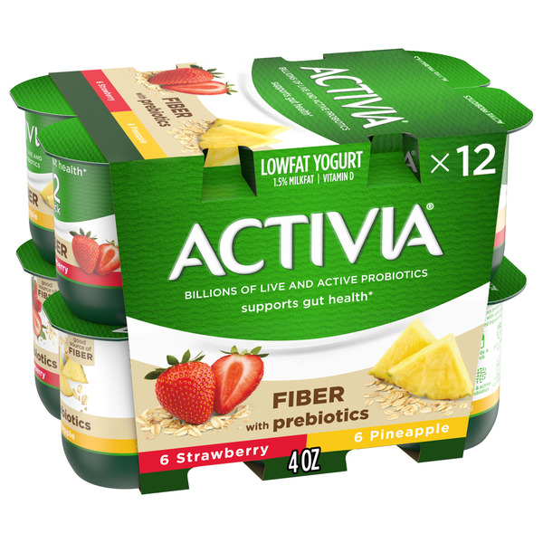 Activia Fiber Strawberry and Pineapple Probiotic Lowfat Yogurt Cups ...