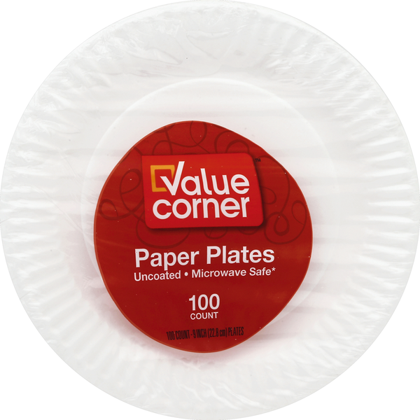 Safeway Value Corner Paper Plates, Uncoated, 9 Inch Same-Day Delivery ...