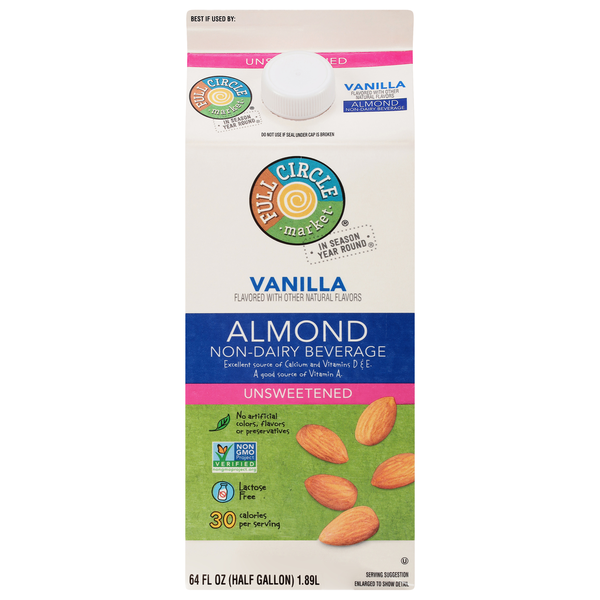 Full Circle Almond Beverage, Non-Dairy, Vanilla, Unsweetened Same-Day ...