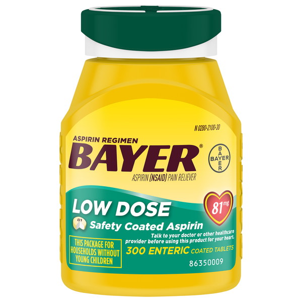 Bayer Enteric Coated Tablets Low Dose 81 mg Pain Reliever Same-Day ...