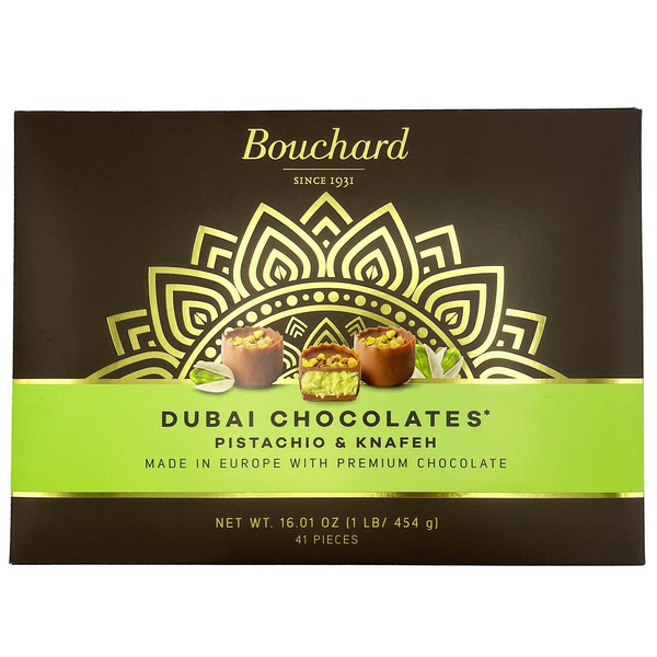 Bouchard Dubai Pistachio & Knafeh Chocolates, 16 oz, 41 pieces Same-Day ...