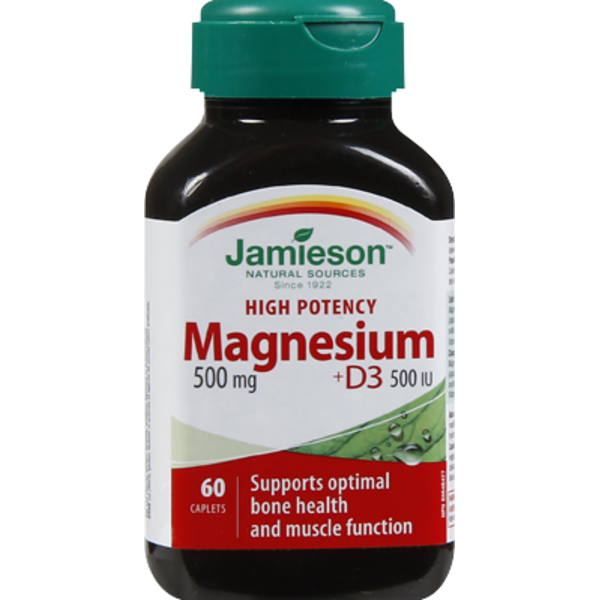 Jamieson High Potency Magnesium 500 Mg + D3 500 Iu Supports Optimal ...