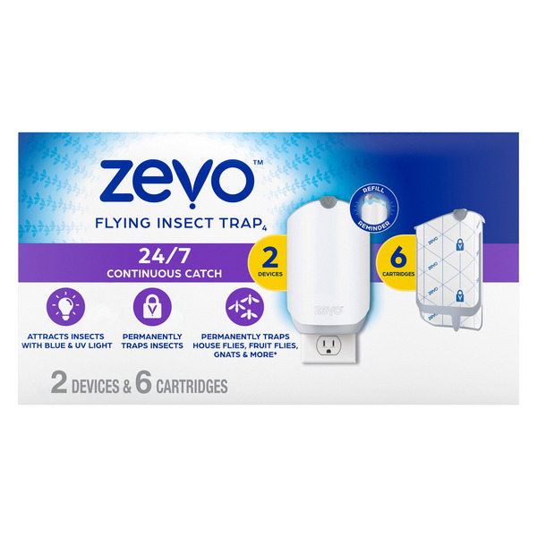 Costco Zevo Indoor Flying Insect Trap (2 Plug-In Bases + 6 Refill ...