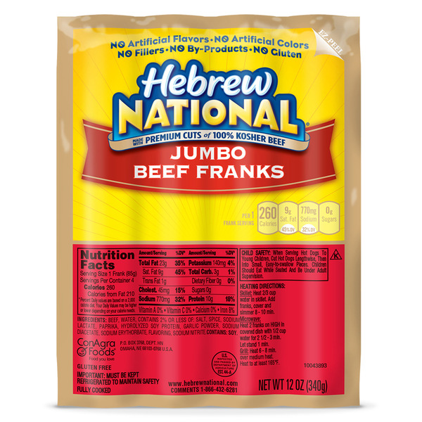 Hebrew National Kosher Jumbo Beef Franks Hot Dogs Same-Day Delivery or ...