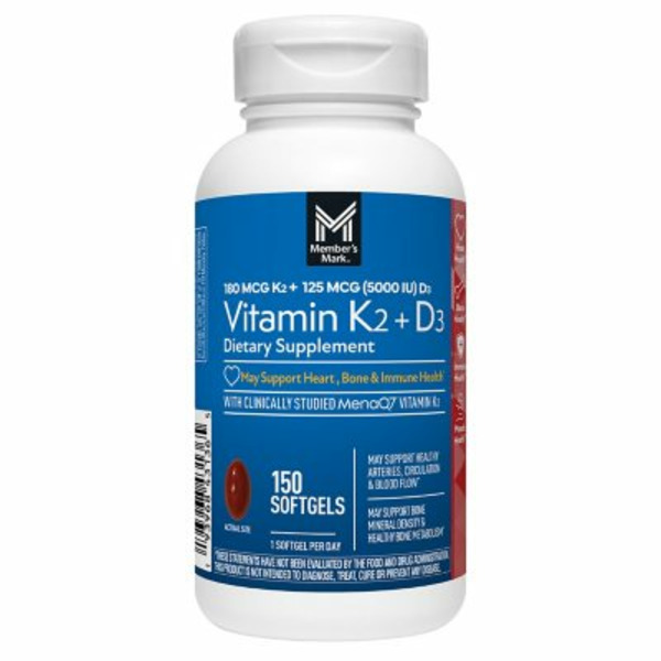 Member’s Mark Vitamin K2 180 Mcg + D3 125 Mcg (5000 Iu) Dietary ...