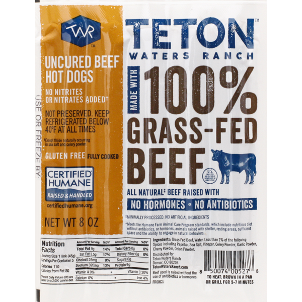 Teton Waters Ranch Hot Dogs, Uncured Beef (8 oz) - Instacart