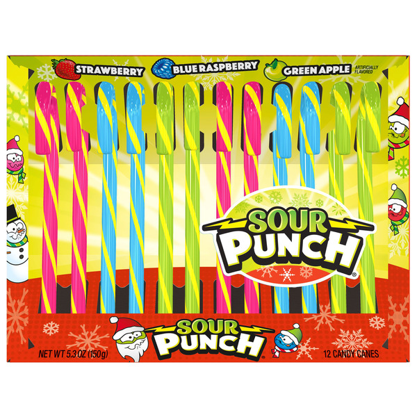 Sour Punch Candy Canes, Assorted Flavor Christmas Candy Same-Day ...