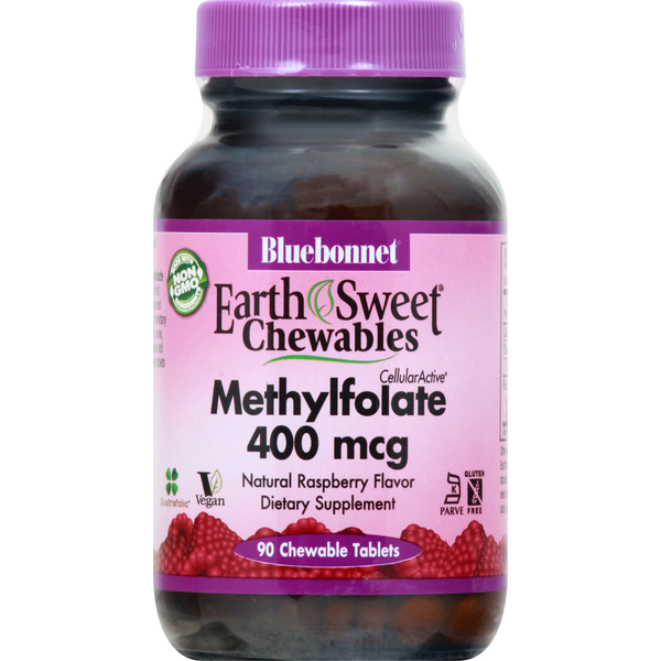 Bluebonnet Methylfolate, 400 mcg, Natural Raspberry, Chewable Tablets ...