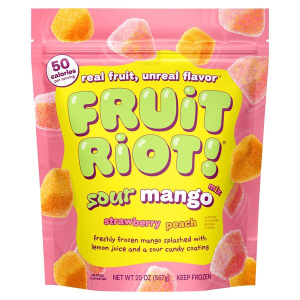 Fruit Riot Sour Mango Mix Strawberry & Peach Frozen Fruit Bites Same ...