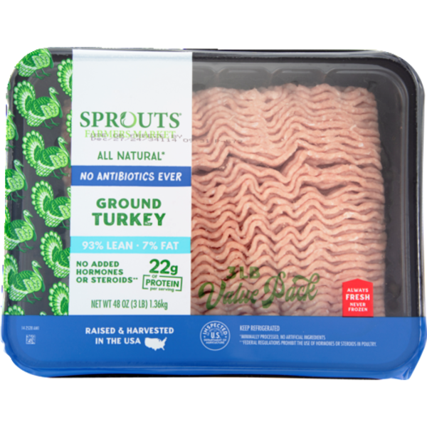 Sprouts All-Natural 93% Lean Fresh Ground Turkey Value Pack Same-Day ...