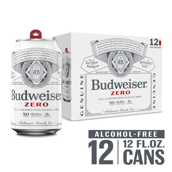 Budweiser Zero Zero Alcohol Free American Lager Beer 12 Pack, 12 Fl Oz ...