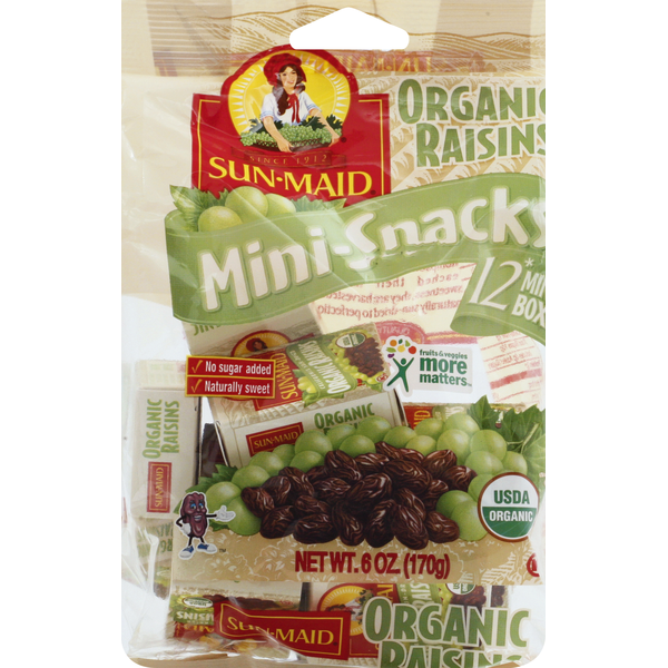 Sun-Maid Raisins, Organic, Mini-Snacks (12 each) - Instacart