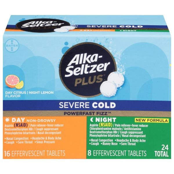 Alka-Seltzer Plus Severe Cold, Effervescent Tablets, Day Citrus/Night ...