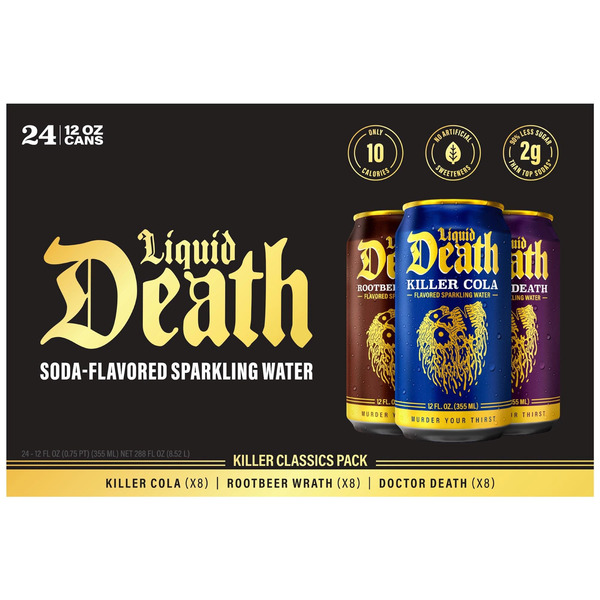 Liquid Death Killer Cola, Doctor Death, and Rootbeer Wrath Variety Pack ...