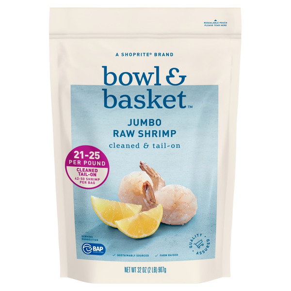 ShopRite Bowl & Basket Cleaned Tail-on Jumbo 42-50 Shrimp Per Bag Raw ...