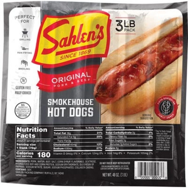 Sahlen's Smokehouse Hot Dogs, Original Pork & Beef Same-Day Delivery or ...