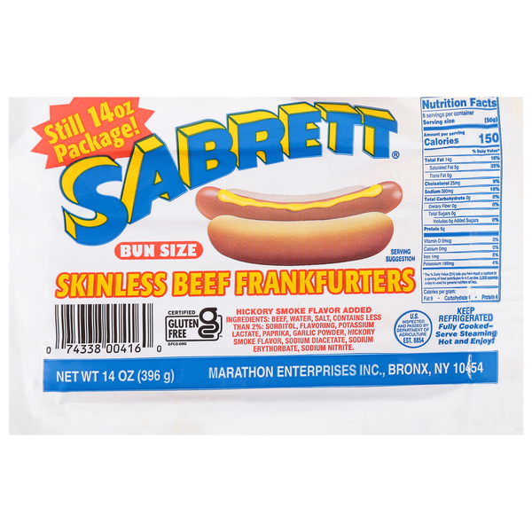 Sabrett Skinless Beef Frankfurters Bun Size Same-Day Delivery | Food Bazaar