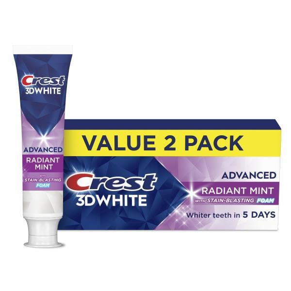 Crest 3DWhite Advanced Toothpaste, Radiant Mint, 3.3 oz, 2 Pack Same ...
