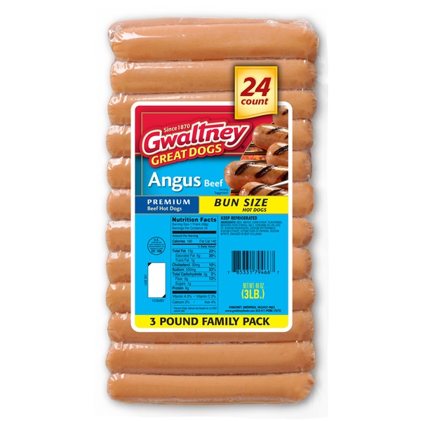 Gwaltney Angus Beef Bun Size Hot Dogs (48 oz) - Instacart