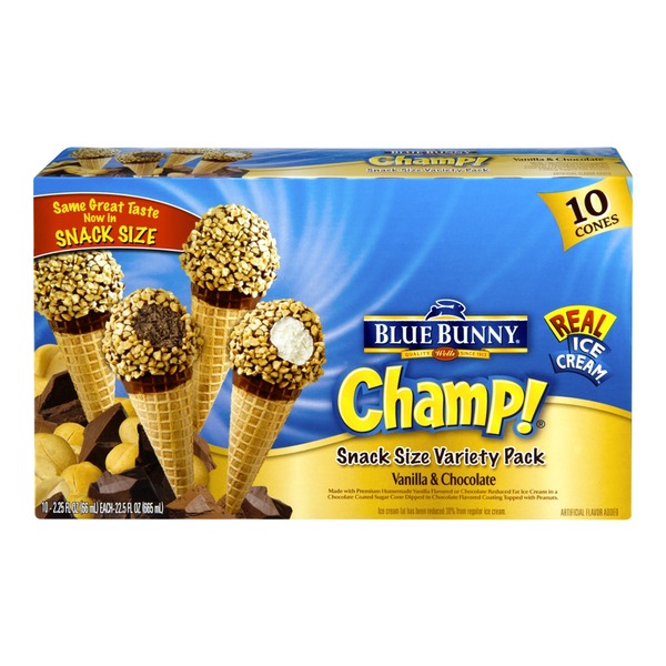 Blue Bunny Champ! Vanilla & Chocolate Snack Size Ice Cream Cones - 10 ...